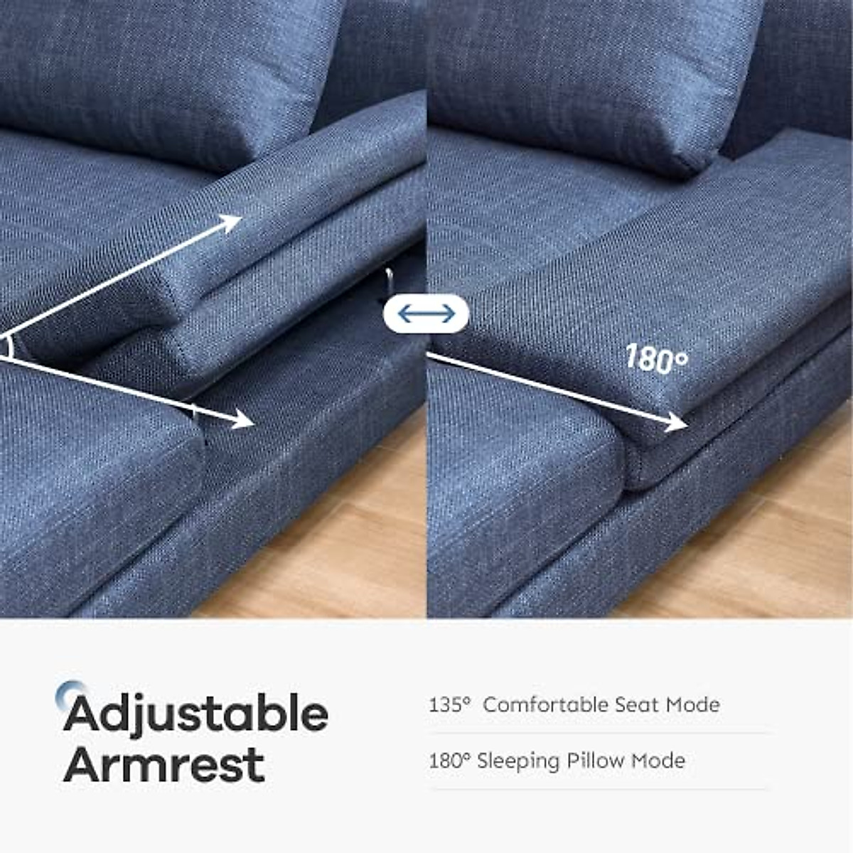 Acanva Luxury L-Shaped Corner Sectional Sofa Bed, Extra Wide Comfy 2-Piece Couch with Chaise, Adjustable Armrest, Right Hand Facing Seating, Jewelry Blue