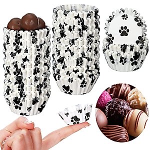 Pinkunn 600 count Dog Paw Design Mini Cupcake Liner Baking Cups Paper Small Candy Cups Making Supplies White Baking Cupcake Liner Supplies Holiday Muffin Chocolate Making Wrappers for Party Favors