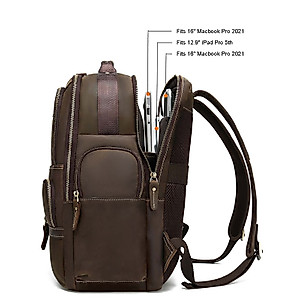 Taertii Vintage Genuine Leather Backpack for Men, 16'' Macbook Travel Hiking School Bag Daypack 30L - Brown