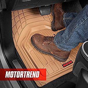 Motor Trend 943-BG FlexTough Defender Car Floor Mats -Next Generation Deep Dish Heavy Duty Contour Liners for Car SUV Truck & Van-All Weather Protection, Trim to Fit Most Vehicles Beige