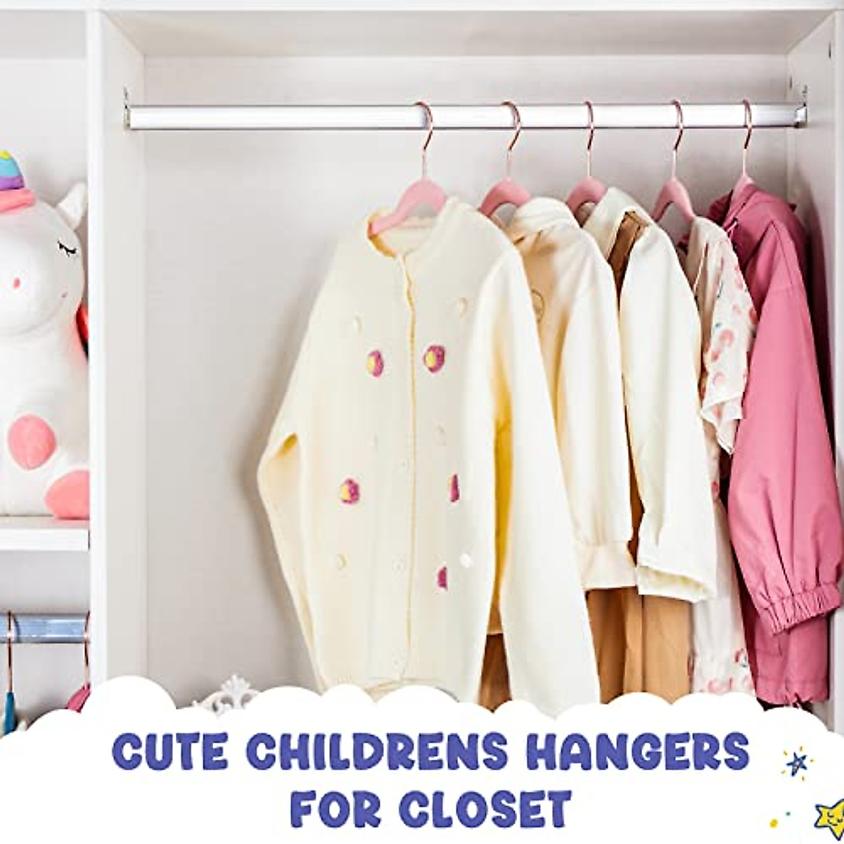 HOUSE DAY Velvet Kids Hangers 60 Pack, Premium Childrens Hangers for Closet, Ultra Thin Cute Hangers Kids Clothes Hanger, Non Slip Kids Felt Hangers 14 Inch, Small Hangers for Kids Clothes, Blush Pink