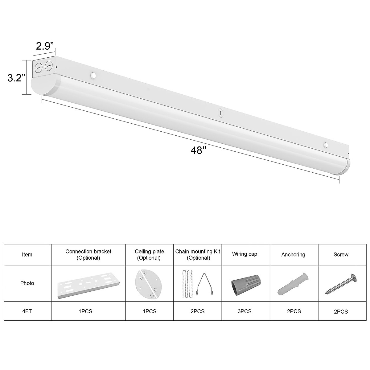 4FT LED Linear Strip Light, Super Bright LED Shop Lights 30W 40W 50W 60W 70W Selectable/100V-277V 6CCT 3000K-6500K, Flush Mount 0-10V Dimmable Commercial Garage Indoor Ceiling Light, ETL DLC(4 Pack)