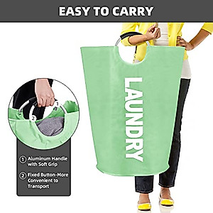 Odonata Large Laundry Basket(7 Colors),Collapsible Fabric Hamper,Tall Foldable Clothes Baskets,Easy Carry Bags, Folding Washing Bin,Hampers for Kids Bedroom,College Dorms.(Light Green,115L)