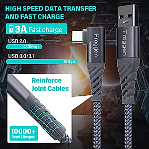 Froggen Link Cable Quest 2 Quest 1 [USB3.2/ 5Gbps] Nylon Braided Quest 2 Link Cable, High Speed Transfer & Fast Charge USB C Cable Compatible for VR Quest Headset and Gaming PC (10FT/3M)