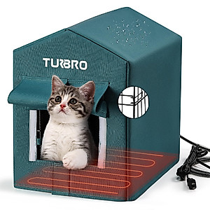 TURBRO Heated Cat House Outdoor, Insulated and Weatherproof Iron Shelter for Feral and Cats Outside, Heating Pad Bed with 14.7ft Anti-Bite Cord, UL Test Passed, Blue