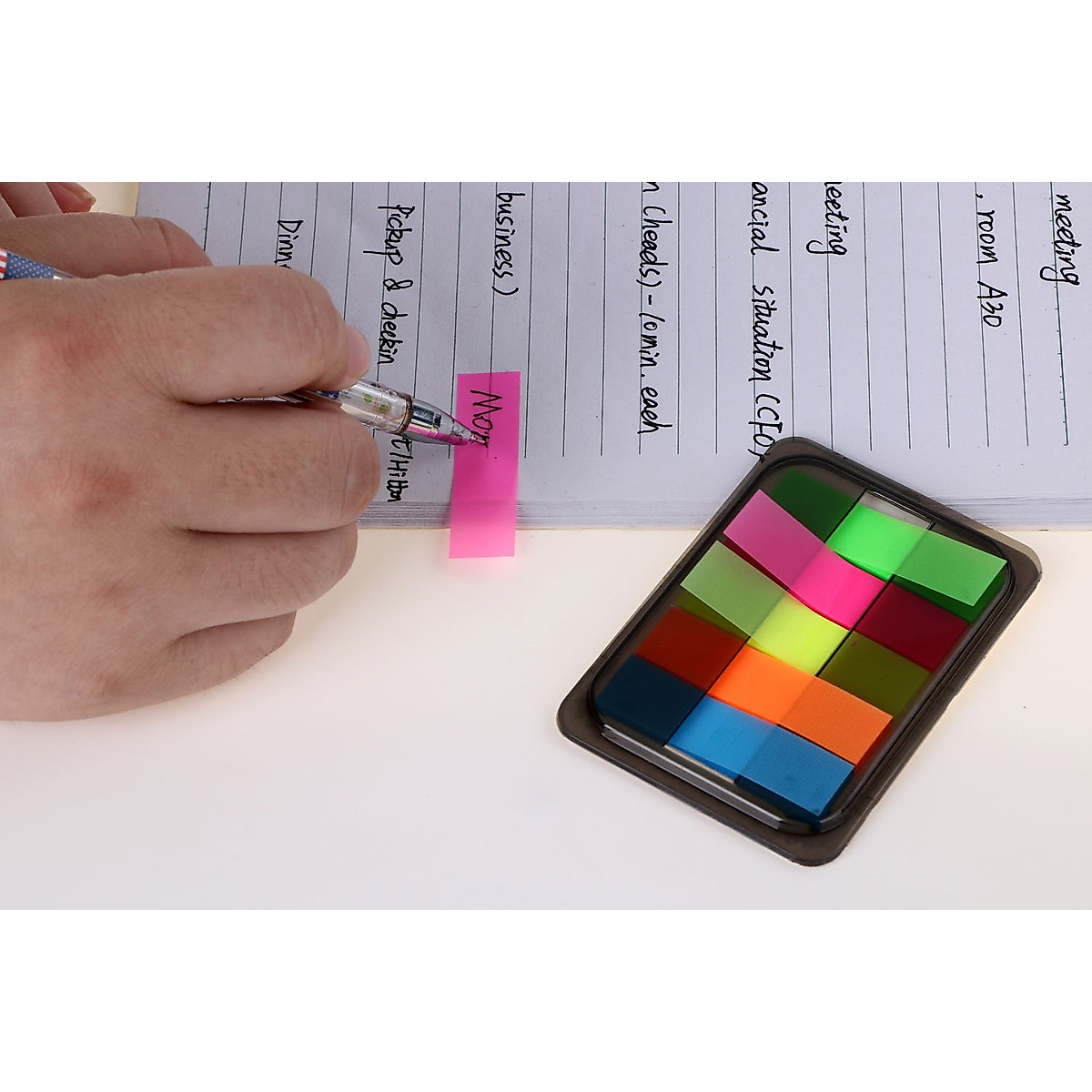Mini Skater 2 Sheets Cute Neon Index Tabs Label Memo Paper Sticky Note for Page Marker, 5 Colors, 200PCS