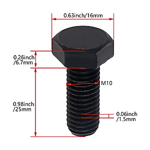 Heyiarbeit M10x25mm Hex Screws Bolts Carbon Steel Fastener Rustproof Metric Fully Threaded Replace Bolt Black 20PCS