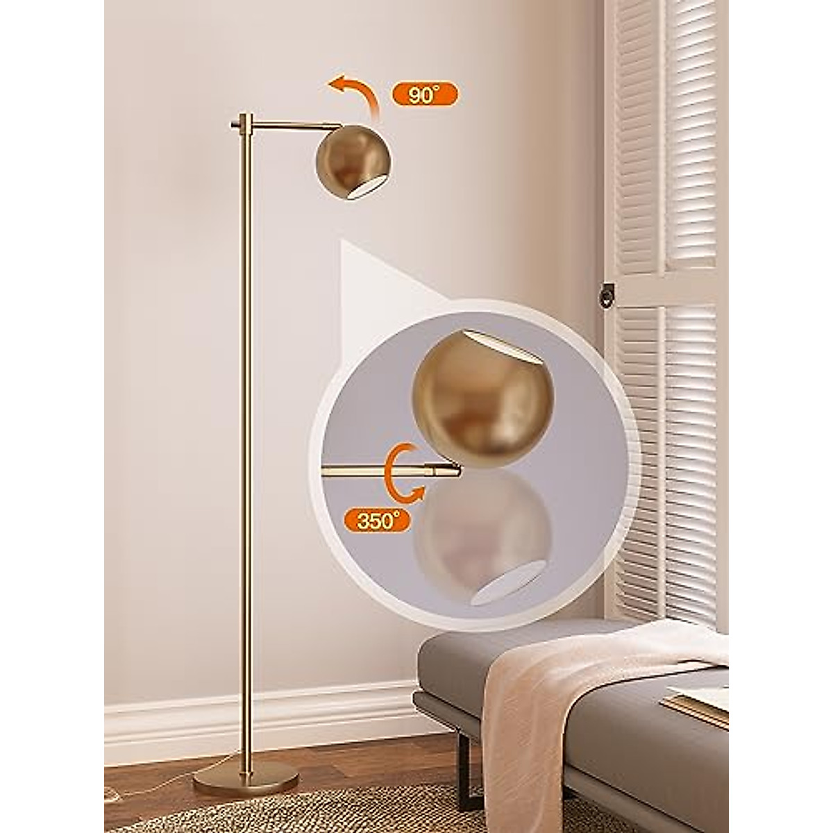 addlon Globe Gold Floor Lamp, 63 Inches Remote Control Mid Century Modern Floor Lamp with Metal Dome Shade,Antique Standing Lamp Adjustable for Living Room Reading Bedroom Home Office