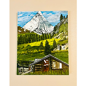 Handmade oil painting on Cotton canvas, Mountain And old House Green And Brown 100% Hand painted,Modern Artwork For Living Room.''20x16''