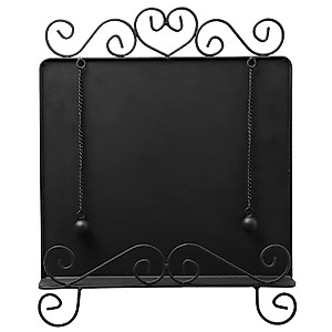 MyGift Black Metal Cookbook Stand for Kitchen Counter, Cookbook Easel Stand with Weighted Page Holder and Vintage Scrollwork Design