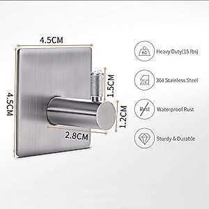 HANZE Adhesive Hooks Wall Hangers Heavy Duty Sticky Hooks Waterproof Stainless Steel Hanger Towel Holder Stcik on Hooks for Hanging Bathroom Kitchen Home Organizer - 4 Pack