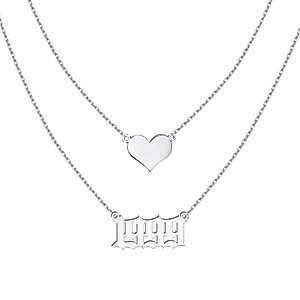 18K Gold Plated Birth Year Initial Necklace with Heart, Old English Lucky Number Choker Personalized Letter Necklace Layer Pendant Charm Gift for Women, Best Friend