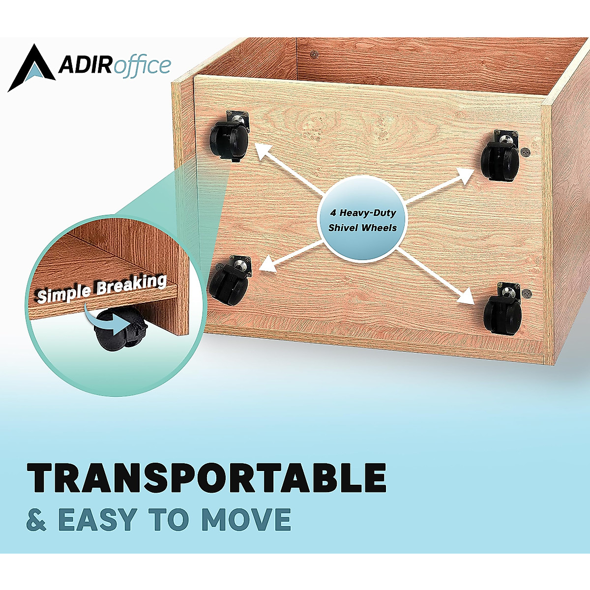 AdirOffice Podium with Wheels, Hostess Stand for Restaurant, Rolling Podium Stand, Medium Oak