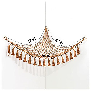 JIELAIMI Stuffed Animal Toy Storage Organizer, Toy Storage Hammock with Decorative Tassels Corner Large Capability Toy Net Holder (brown)