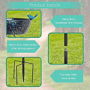 VEWOSTAR Outdoor Garden Bird Bath, Metal Birdbath with Stable Stakes Bird Feeders for Outdoor Yard Lawn Patio (3" Deep*35" Height)