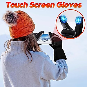 Rabbitroom USB Heated Gloves for Women Men Rechargeable Waterproof Cold Weather Arthrithis Gloves Touchscreen Thick Cotton Heated Gloves Design for Winter Gift Motorcycle Skiing Hunting WorkingCycling