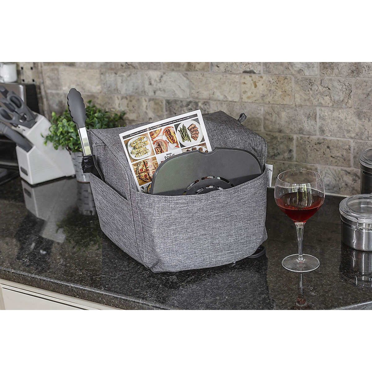 FoxCarr Dust Cover with Pockets Compatible with Ninja Foodi Grill, Heavy Duty Grill Cover with Wipe Clean Liner. Pocket to Hold Ninja air Fryer Grate. Pockets to Hold Your Ninja foodi Accessories…