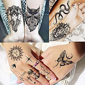 Yezunir 66 Sheets 3D Owl Tiger Flower Temporary Tattoos For Women Girls Arm Sleeve Thigh, Large Skull Lotus Snake Peony Rose Floral Temp Tattoo Sticker Adult, Fake Tattoos That Look Real and Last Long