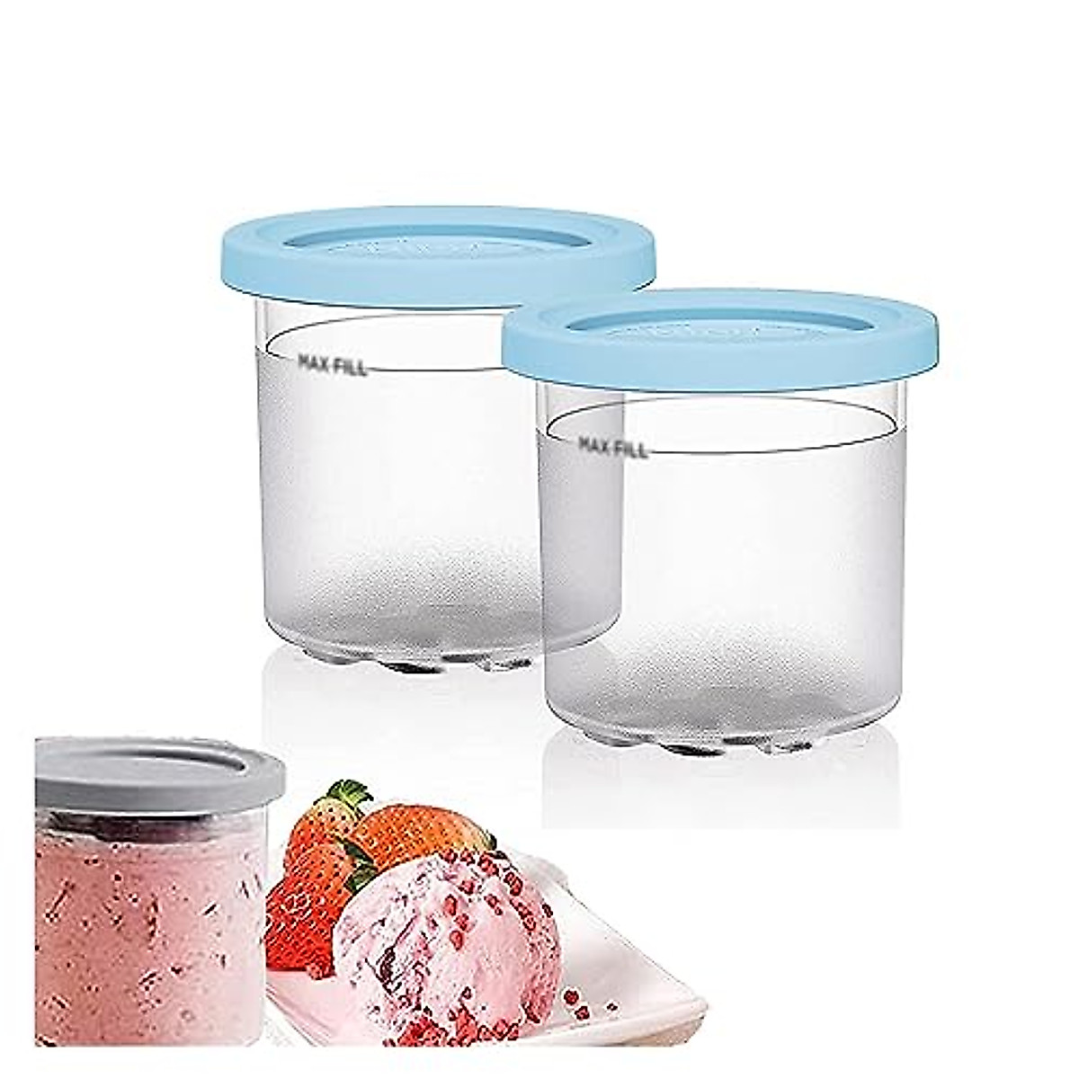 EVANEM 2/4/6PCS Creami Deluxe Pints, for Ninja Creami Containers,16 OZ Ice Cream Containers for Freezer Airtight and Leaf-Proof Compatible NC301 NC300 NC299AMZ Series Ice Cream Maker,Blue-2PCS