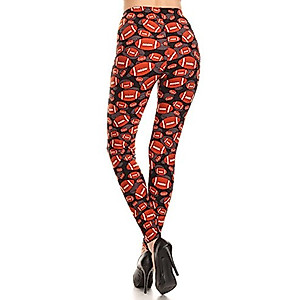 Leggings Depot High Waisted Camouflage & Multiple Print Leggings for Women-Full Length-R866, American Football, One Size