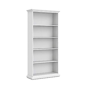 Pemberly Row Modern Contemporary Wood 5 Shelf Bookcase in White Finish