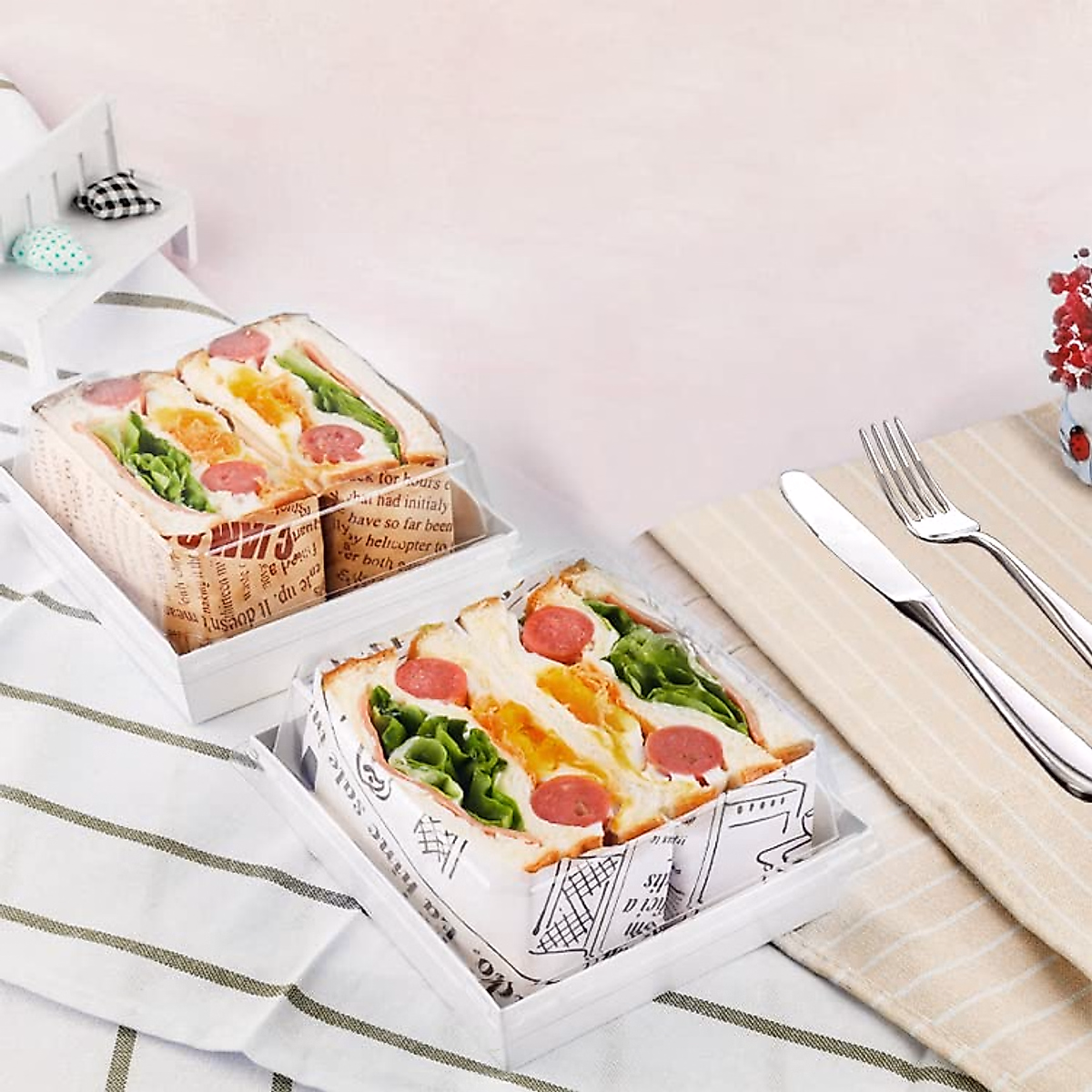 Hiceeden Set of 100 Sandwich Boxes with Clear Lids, White Paper Charcuterie Boxes, 5" Square Dessert Cake Boxes Food Grade for Swiss Roll, Hamburger, Pasta, Salad, Cookie