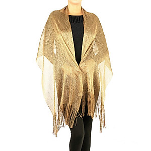 Fashion21 Women's Two Tone Modern Metallic Fishnet Acrylic Party Shawl Fringe Lurex Scarf (Gold/Gold)