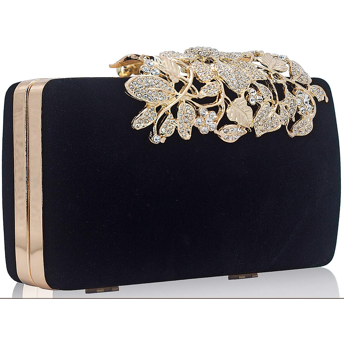 MagicLove Womens Evening Bag with Rhinestone Crystal Flower Closure Velvet Clutch Purse for Wedding Party Black