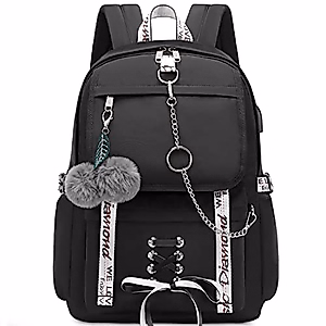 Spotted Tiger School Backpack for Girls Backpack with Lunch Box Aesthetic Backpack for Teen Girl Backpack School Bag Bookbag (Black)