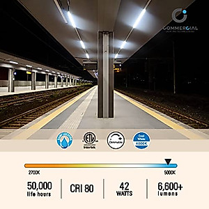 CLT 42W 8-Foot LED Linear Commercial Shop Light Strip Fixture, Damp Location, Dimmable, 5000K