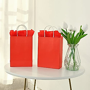 SUNCOLOR 24 Pack Red Party Favor Bags Goodie Bags for Valentine's day Party With Handle and Tissue Paper (Red)