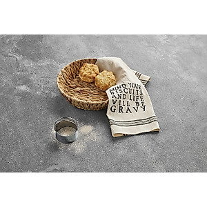 Mud Pie Biscuit Basket and Cutter Set, basket 2 1/2" x 11" dia | towel 26" x 16 1/2" | cutter 4" x 3" dia