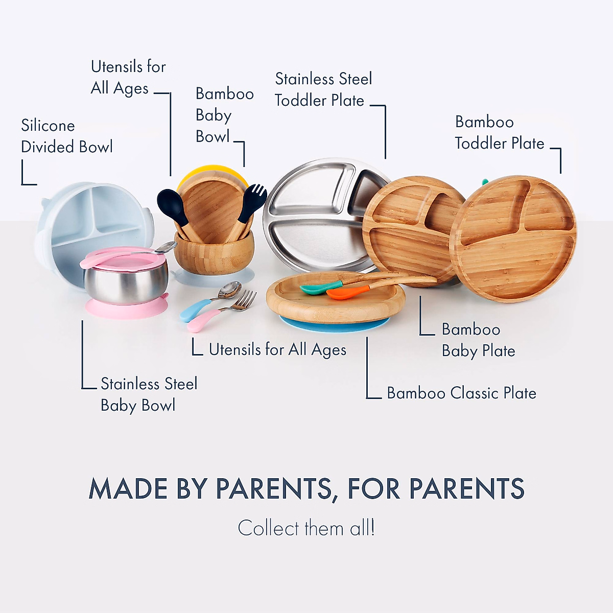 Avanchy Baby Fork Set, Bamboo and Silicone Spork Utensils, Toddler Baby Led Weaning Silverware Cutlery Flatware, Kids First Self Feeding, 2 Pack, Gray