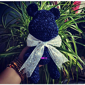 Truevalue 4 Skeins Chenille Yarn,Hand Knitting Glossy Chenille Velvet Blanket Yarn for Crochet Weaving DIY Craft Total 400g (Navy)