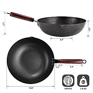 Leidawn 12.8" Carbon Steel Wok - 11Pcs Woks and Stir Fry Pans with Wooden Handle and Lid,10 Cookware Accessories,For Electric,Induction and Gas Stoves