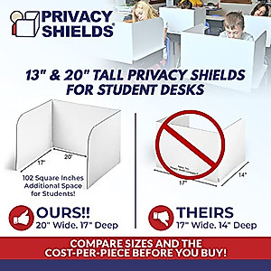 Window Shield - 30% More Student Workspace and 100% Thicker Than Most Brightly Colored "Pretty" Foreign-Made Privacy Shields (40-Pack) - Open Front Window - White - 13" (H) x 20" (W) x 17" (D)