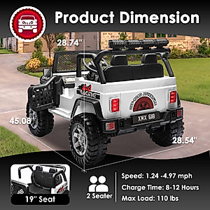 Sopbost 2-Seater Ride on Truck 12V Ride On Toys, Ride On Car with Remote Control Off-Road Battery Powered Electric Car for Kids with 2+1 Gear Shift, Spring Suspension, LED Headlights (White)