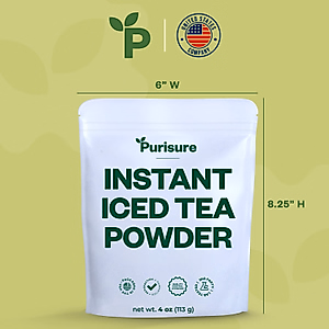 Purisure Unsweetened Iced Tea Powder, Instant Black Tea Powder, Real Black Tea Leaves, Powdered Iced Tea Unsweetened with Zero-Calories, Sugarless Instant Tea Powder, 4 oz, 192 Serving Pack