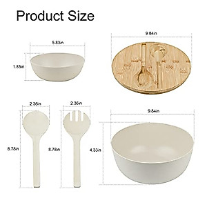 LOVYANXUE Bamboo Salad Bowl with Lid, 9.8Inches Large Salad Bowl with Lid Spoon Fork, Salad Mixing Bowls and 4 Small Bowls, Salad Serving Bowl Set for Salad, Fruits, Vegetables