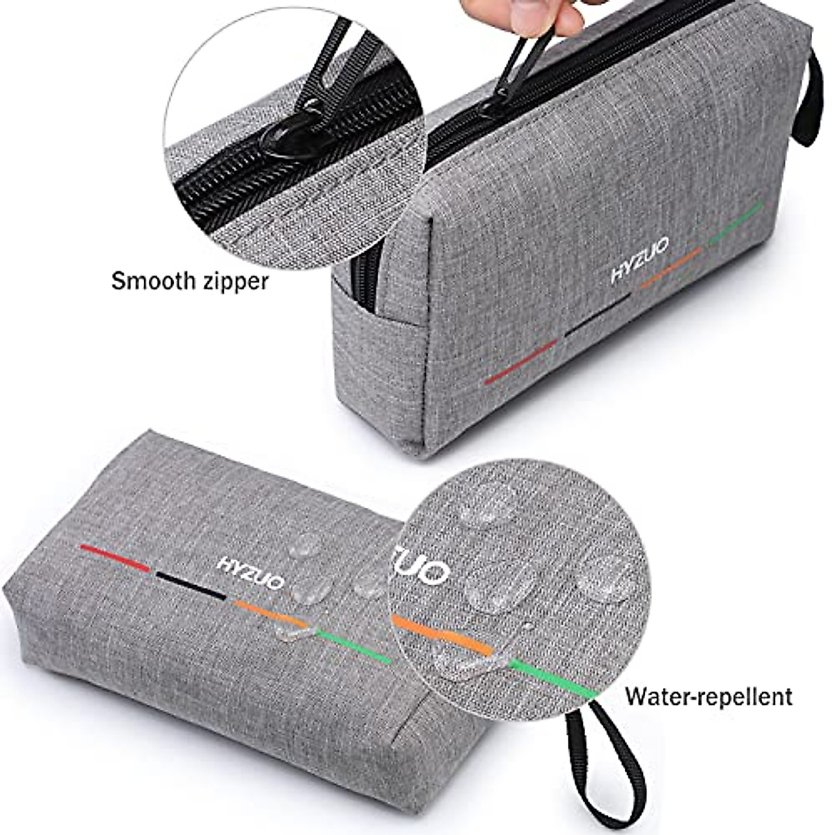 HYZUO Portable Organizer Laptop Electronics Accessories Pouch Bag Storage Carrying Case for Adapter Cables Cellphone Charger Mouse Power Bank Cords Earbuds SSD HDD, Light Gray(Color bar)