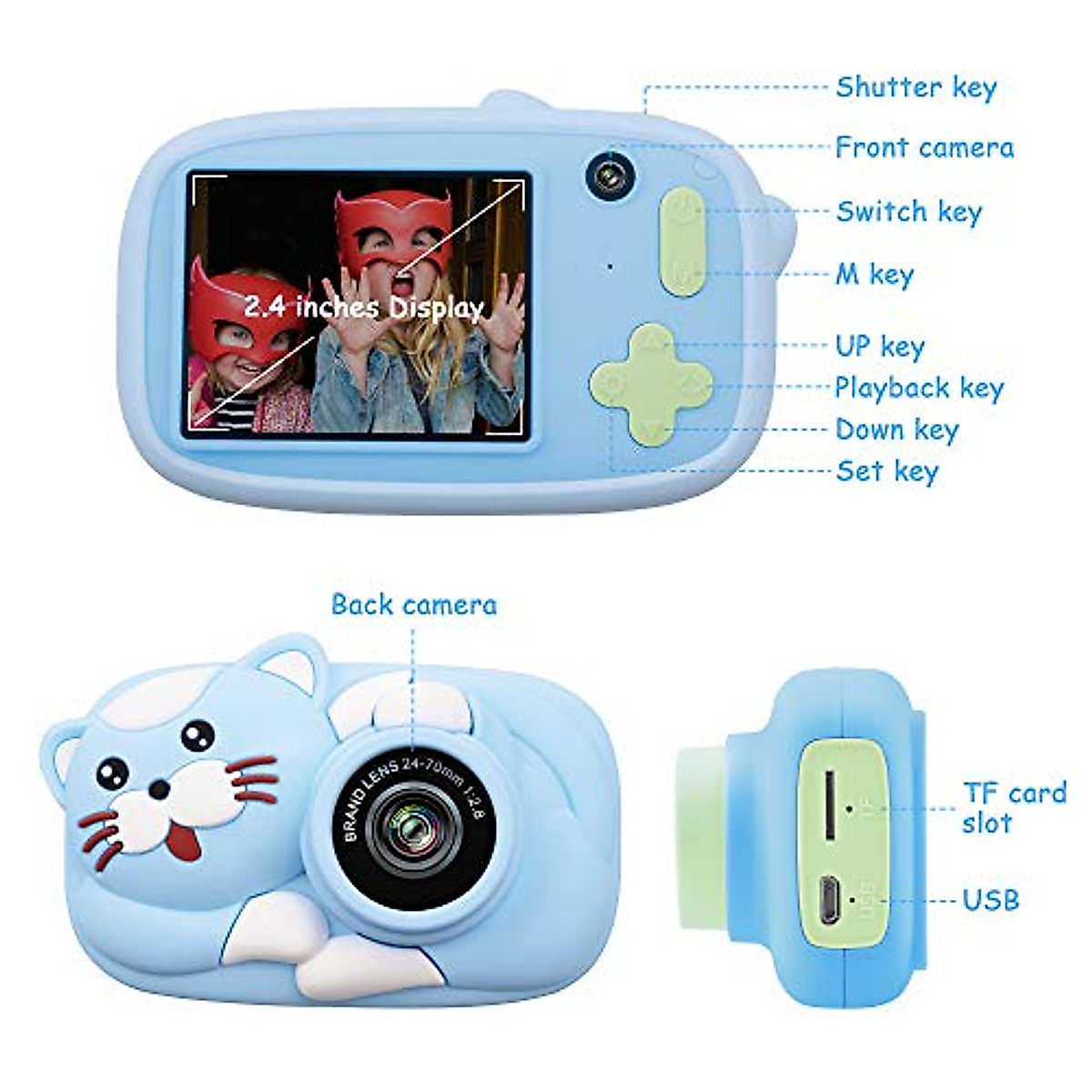 LeaderPro Kids Camera 26MP Digital Selfie Cameras for Children 1080p HD Video with 32GB and 2.4 Inch Screen, Birthday Toy for 3 4 5 6 7 8 9 Years Old Boy Girls - Blue