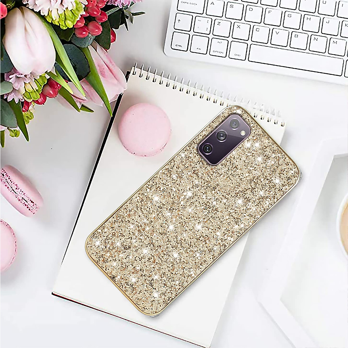 Compatible with Samsung S20 FE Case Glitter Shockproof, for Samsung Galaxy S20 FE Phone Case Bling Sparkly Soft TPU and PC Silicone Shiny Girl Women Thin Protective Cover (Gold)
