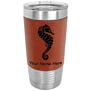 LaserGram 20oz Vacuum Insulated Tumbler Mug, Seahorse, Personalized Engraving Included (Faux Leather, Basketball Style)