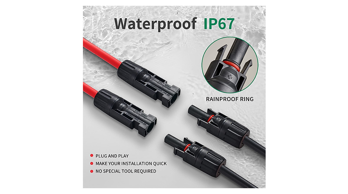 Solar Extension Cable, 3Feet 10AWG(6mm²) Solar Panel Extension Cable ...