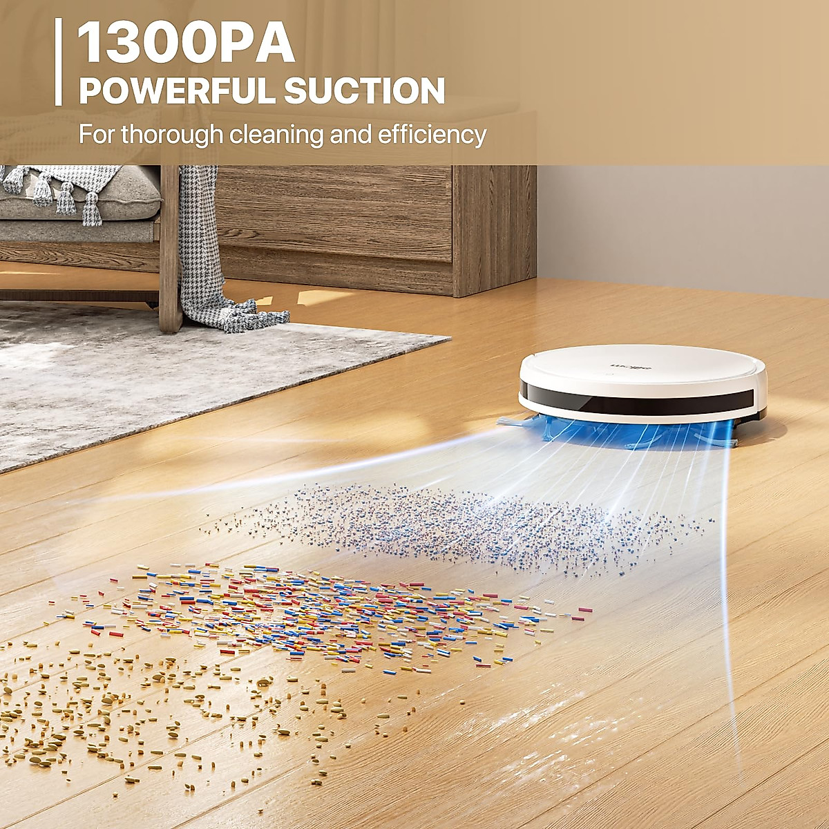 mollie Robot Vacuum Cleaner, Tangle-Free Suction, Auto Self-Charging Robotic Vacuum Cleaner Ideal for Low Carpet Pet Hair Hard Floors, White