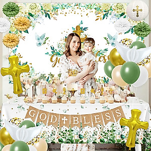 Baptism Party Decorations Mi Bautizo Party Supplies First Communion Decor Boys Girls Baby Shower Christening Decorations God Bless Backdrop Tablecloth Banner Balloons Garland (Baptism-01)