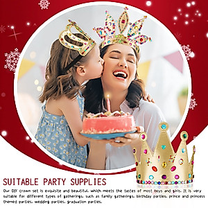Civaner 17 Pcs Princess Party Crowns Set Princess Party Favors DIY Crown for Kids Supplies Tiaras Making Kit with Diamond Stickers Princess Party Supplies(Gold)