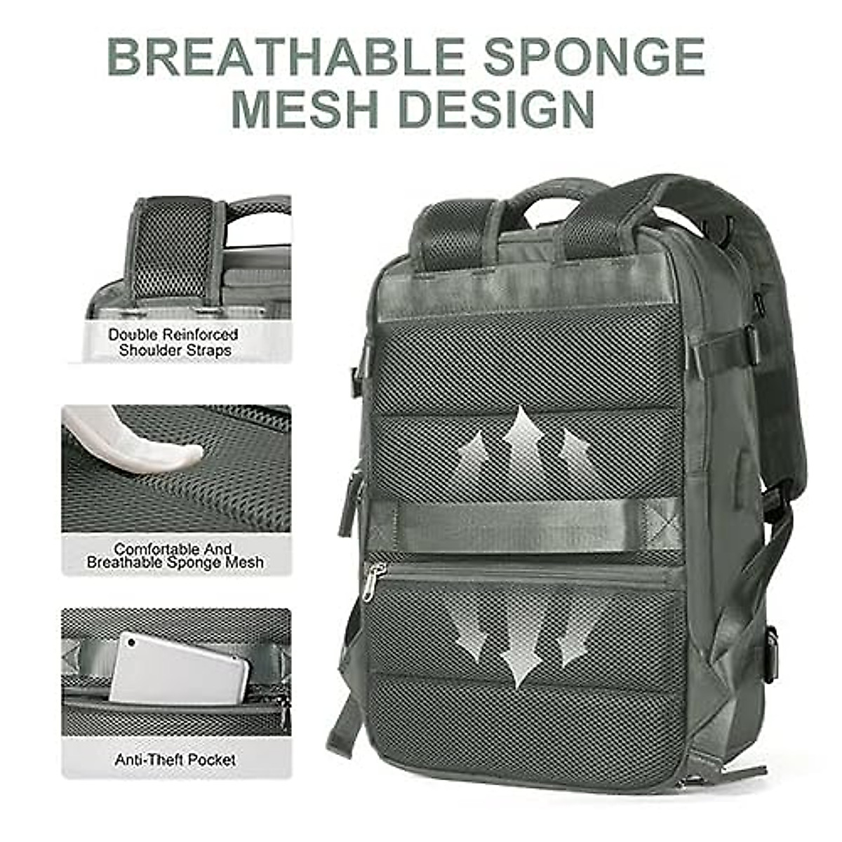 Alkyne Bidmanba Backpack, Large Travel Backpack Waterproof Hiking Rucksack, 15.6 Inch Laptop Backpack Grey College Backpack (Black)