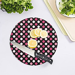 Pink Polka Dot Glass Cutting Board Round Kitchen Decorative Chopping Blocks Mats Food Tray for Men Women