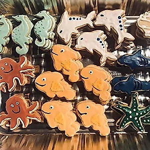 LUBTOSMN Under the Sea Creatures Cookie Cutter Set-3 inches-7 Piece-Shark, Seastar, Seashell, Seahorse, Whale, Octopus, Fish Cookie Cutters Molds for Kids Birthday Party Supplies Favors.